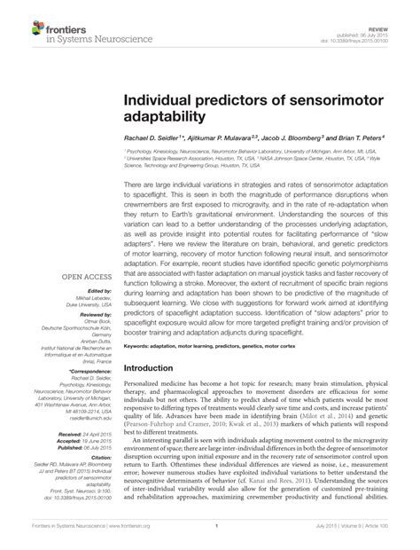 Pdf Individual Predictors Of Sensorimotor Adaptability