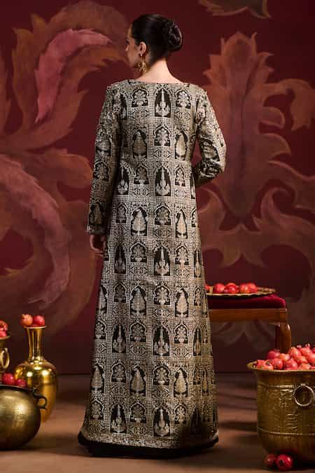 Buy Black Brocade Silk Sequins Zari Round Neck Jacket Sharara Set For