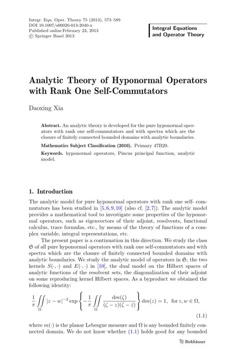 pdf analytic theory of hyponormal operators with rank one self