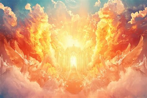 A Vibrant Illustration Of Gods Throne In Heaven Surrounded By Radiant