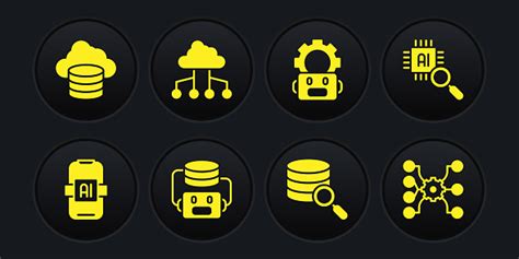 Set Artificial Intelligence Ai Processor Cpu Robot Server Robot Setting Network Cloud Connection