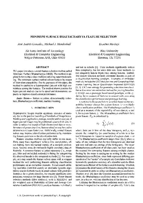 pdf minimum surface bhattacharyya feature selection erzsébet
