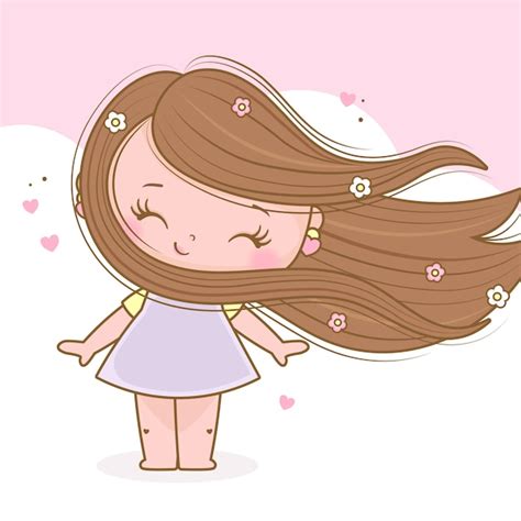 Desenho Infantil De Menina Com Cabelo Voando Ao Vento No Estilo Kawaii
