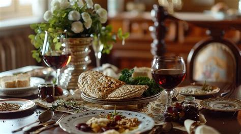 Passover Table Setting With A Traditional Premium Ai Generated Image