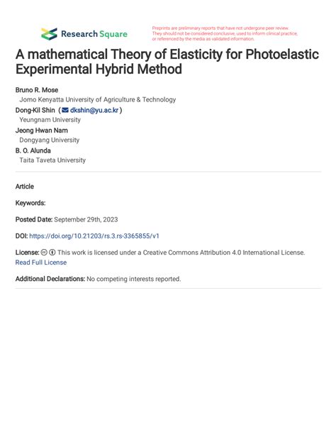 Pdf A Mathematical Theory Of Elasticity For Photoelastic Experimental