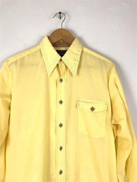 Vintage Mens Yellow Shirt 70s Jc Penney Light Yellow Button Down Size