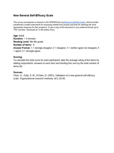 New General Self Efficacy Scale Overview Pdf Software Computing