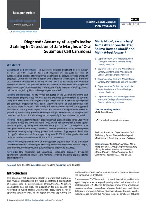 Pdf Diagnostic Accuracy Of Lugols Iodine Staining In Detection Of Safe Margins Of Oral