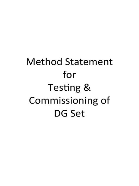 Method Statement For Testing And Commissioning Of Dg Set Pdf Electric
