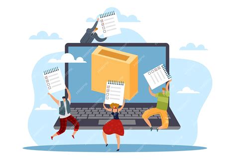 Premium Vector Online Voting Computer Screen Voting Box Happy Adult