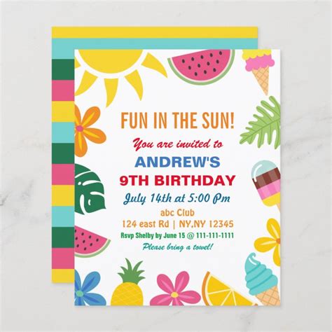 Budget Summer Birthday Party Invitation Zazzle