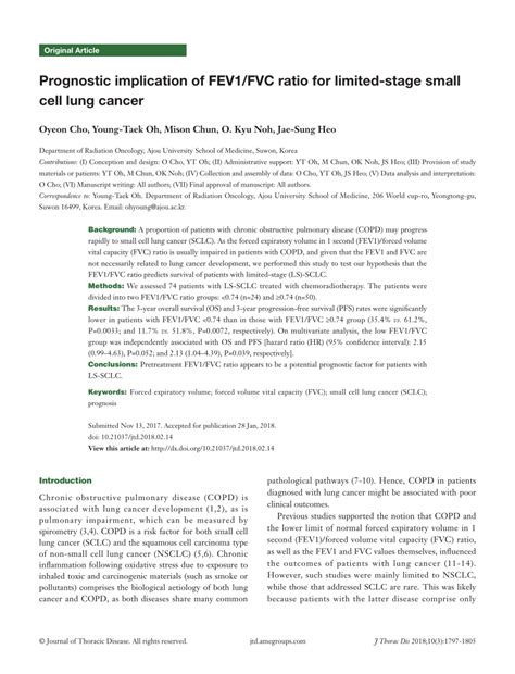 Pdf Prognostic Implication Of Fev1fvc Ratio For Limited Stage Small