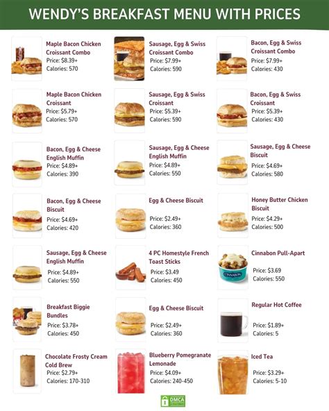 Wendys Breakfast Menu With Prices Order Online Delivery
