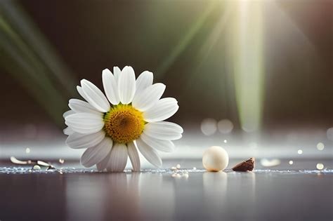 Premium Photo A Daisy And A Ball On A Table With The Sun Behind It