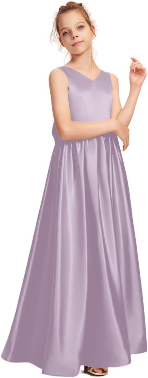 Drtj Formal Dress For Teen Girls Bow A Line V Neck Floor Length Satin