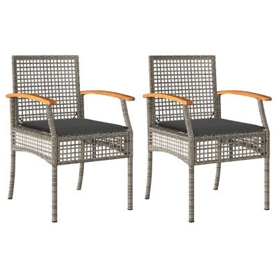 Vidaxl 2 Pcs Gray Patio Chairs Acacia Woodpoly Rattan With Dark