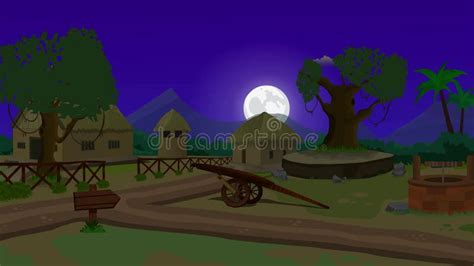 Title Village Life Cartoon Animation Day To Night Time Lapse Seamless
