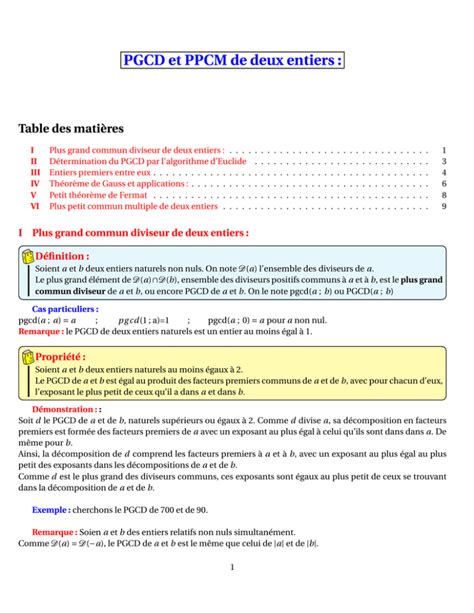 Pgcd Et Ppcm De Deux Entiers