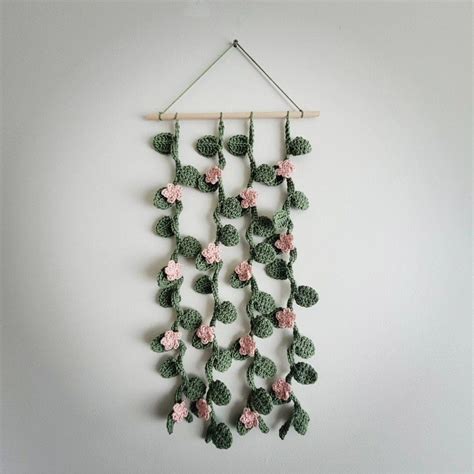 Handmade Crochet Vine And Flower Wall Hanging Crochet Wall Art
