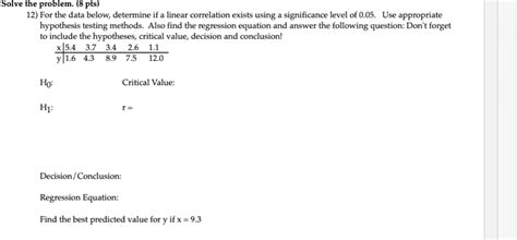 Solved Solve The Problem Pts For The Data Below Chegg
