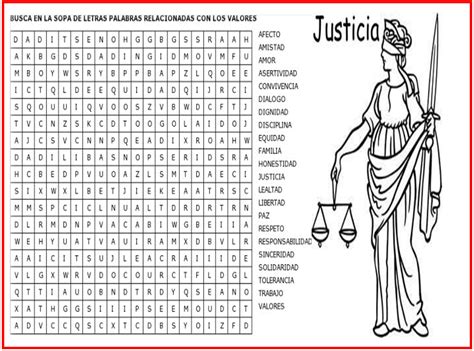 Etica Y Valores Sopa De Letras De La Justicia