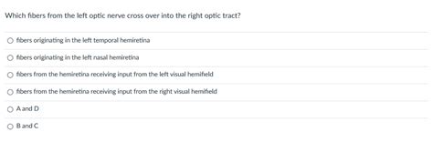 Solved Which Fibers From The Left Optic Nerve Cross Over