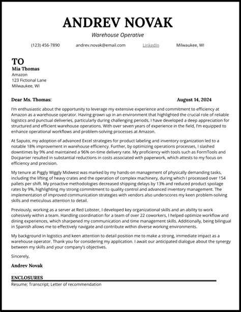 5 Warehouse Cover Letter Examples