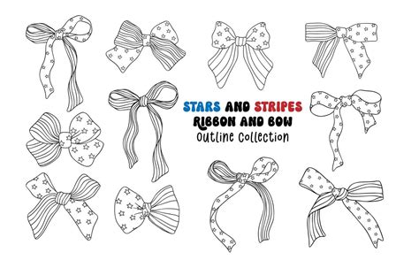Coquette Ribbon Bow 4th Of July Doodle Outline Set 41727910 Vector Art