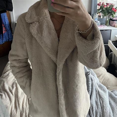 Cream Faux Fur Coat Size Small Wont Wear Again Depop