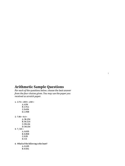 Arithmetic Sample Questions 1 2 Pdf Arithmetic Mathematics Arithmetic Sample Questions 1 2 Pdf Arithmetic Mathematics