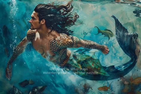 Handsome Merman Fantasy Art Portrait Instant Digital Download Wall