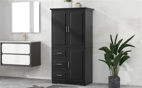 Tall And Wide Storage Cabinet With Doors For Bathroom Office Three Dr