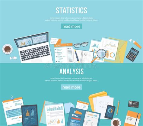 Flat Line Design Vector Illustration Concept For Data Analysis Stock