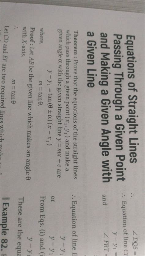 Equations Of Straight Lines Passing Through A Given Point And Making A Gi