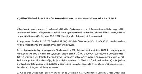 Vyjárření Předsednictva Čsr K článku Uvedeném Na Portálu Seznam Zprávy Dne 29122022pdf Docdroid
