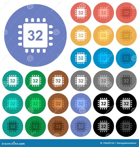 microprocessor 32 bit architecture round flat multi colored icons stock