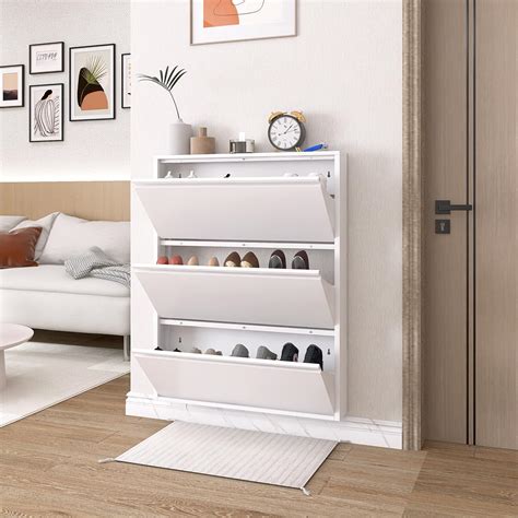 Homcom Narrow Shoe Storage Cabinet For Entryway With 3 Flip