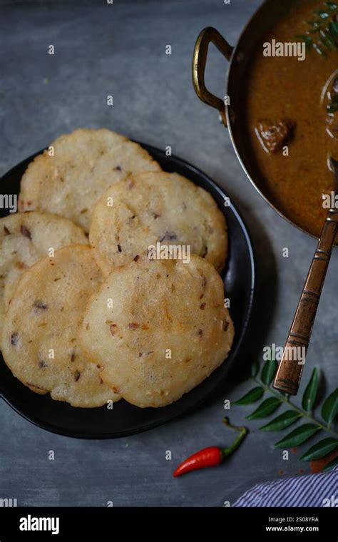 Ney Patha Or Pathiri Kerala Malabar Breakfast Served With Lamb Curry