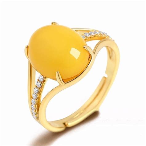 925 Sterling Silver Natural Yellow Amber Ring Resizeable