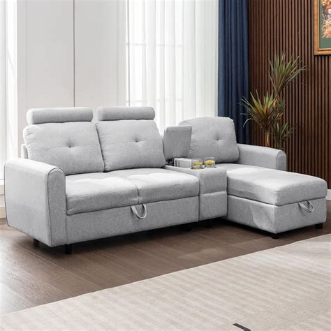 Adowore Reversible L Shaped Sectional Sofa With 2 Cup Holders Convertible Sectional