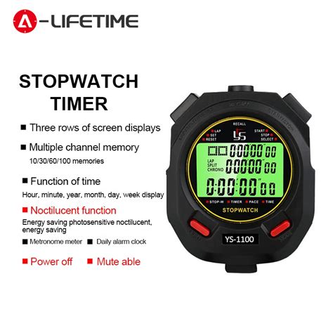 Digital Sports Stopwatch Timer 10 30 60 100 Tracks Luminous Stopwatch