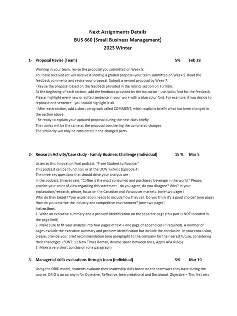 Bus 660 Pending Assignments For Winter Term Pdf Human