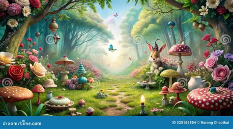 A Alice In Wonderland Background Generative By Ai Stock Illustration
