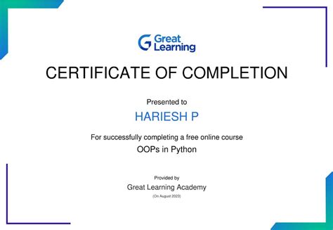 Hariesh P On Linkedin Python Oops Certificationcomplete Greatlearning