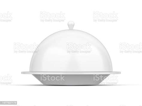 흰색 플라스틱 레스토랑 클로슈 플레이트 모형 격리된 흰색 배경 3d 렌더링 그림 0명에 대한 스톡 사진 및 기타 이미지 0명