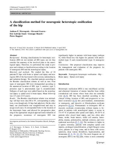 Pdf A Classification Method For Neurogenic Heterotopic Ossification Of The Hip