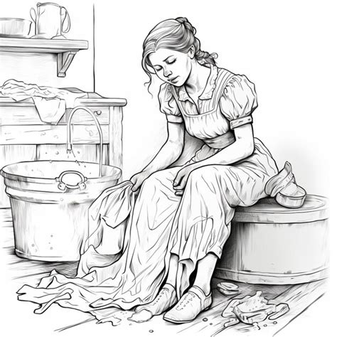 Premium Photo A Drawing Of A Woman Sitting On A Stool In A Room