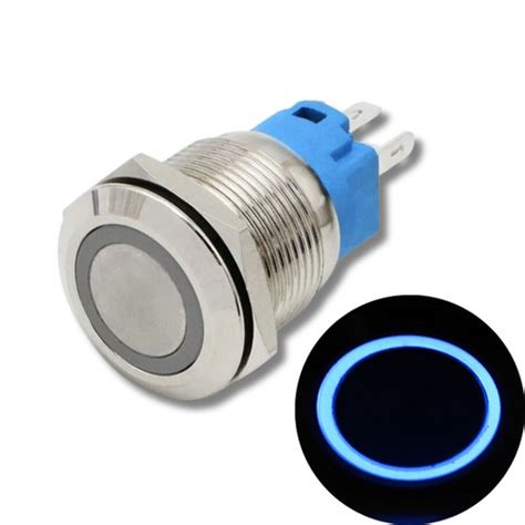 22mm Size Blue Led Stainless Steel Latching Type Push Button Switch 5v