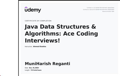 My Course Completion Certificate For Java Data Structures And Algorithms