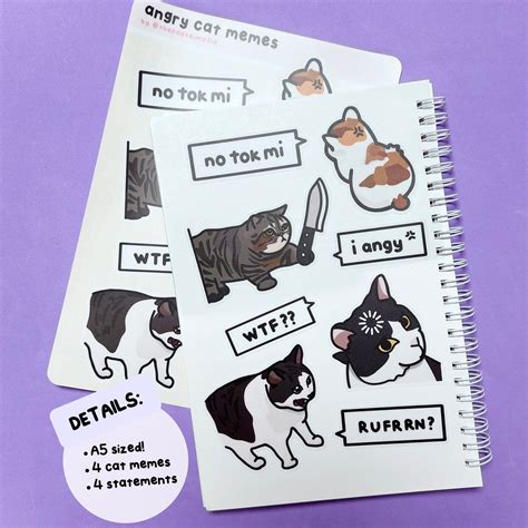 Angry Cat Meme A5 Sticker Sheet The Pastel Mafia